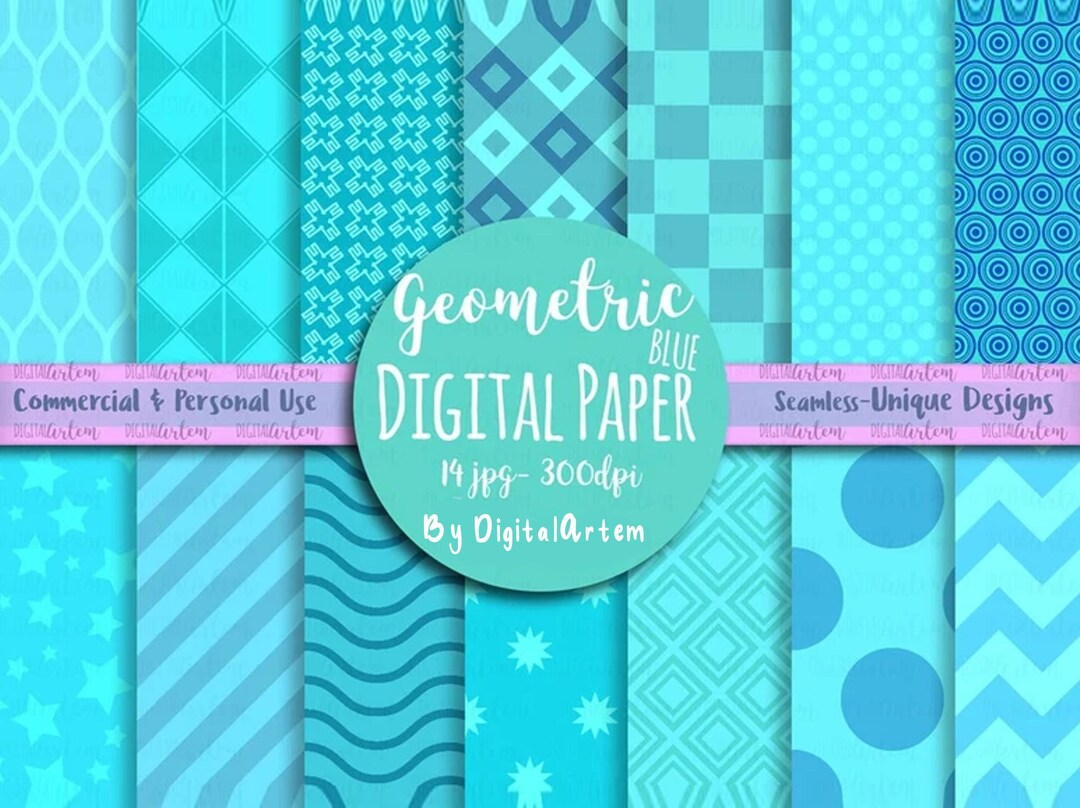 Neon Blue Geometric DIGITAL Papers -instant Download, Chevron, Stripes ...