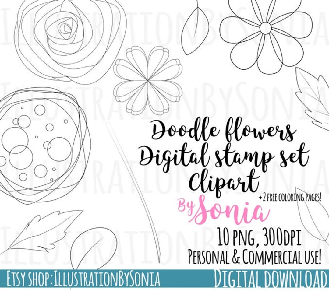 Doodle Flowers Clipart Flower Stamps digital Stamps Digital Doodles ...