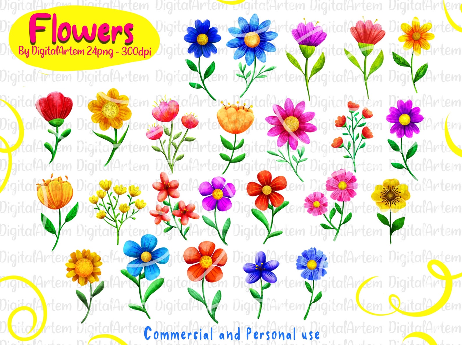 Watercolor Flowers Clipart Spring Flowers Clipart Colorful - Etsy