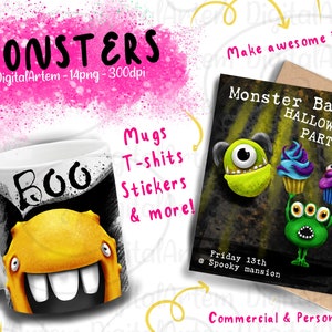 Monsters Clipart Bundle Set - Halloween Cute Monsters - Halloween ...