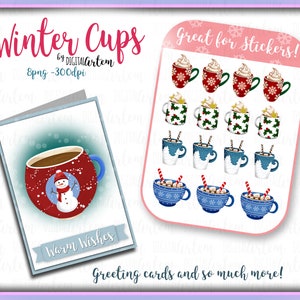 Winter Cups Clipart - Christmas Coffee Tea Clipart - Hot Chocolate ...