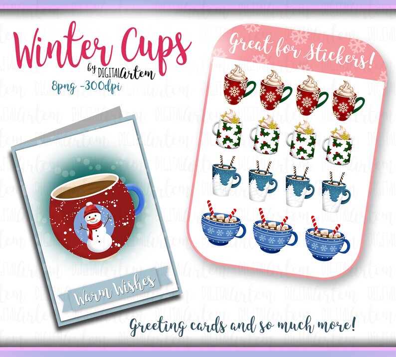 Winter Cups Clipart - Christmas Coffee Tea Clipart - Hot Chocolate ...