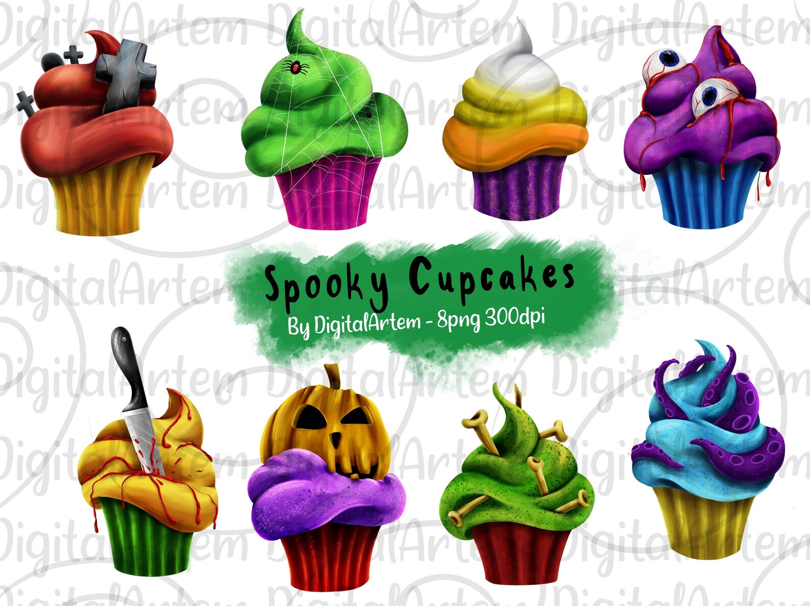 Spooky Halloween Cupcakes Clipart Halloween Deserts Clipart | Etsy