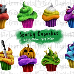 Spooky Halloween Cupcakes Clipart - Halloween Deserts Clipart - Jack O ...