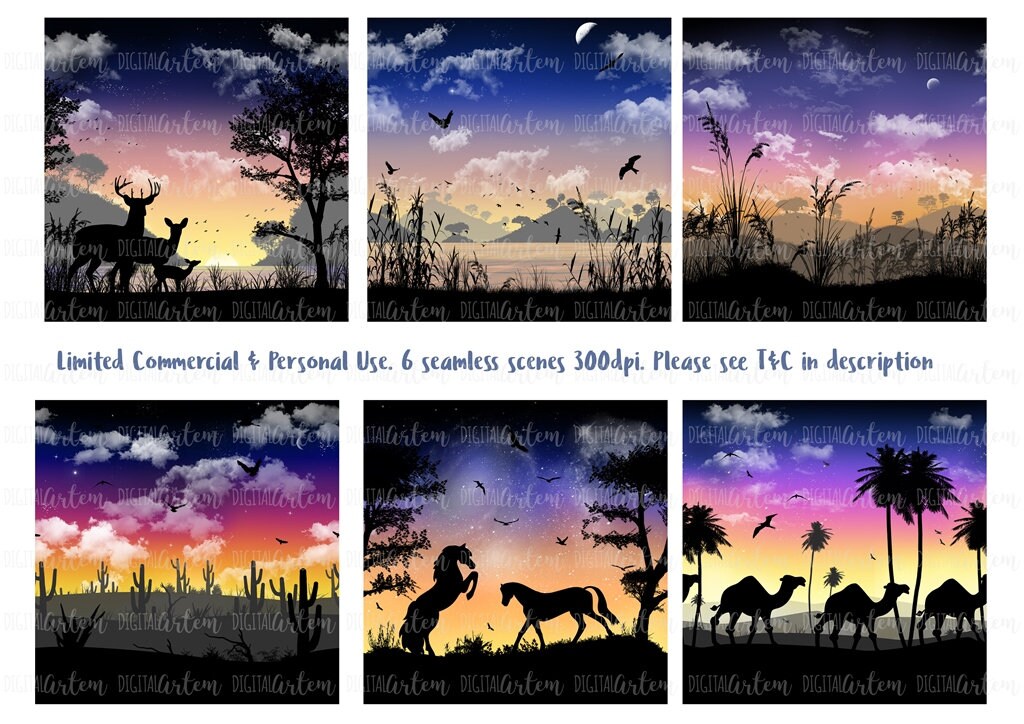 Sunset Scene Background Seamless DIGITAL Paper Pack - Etsy