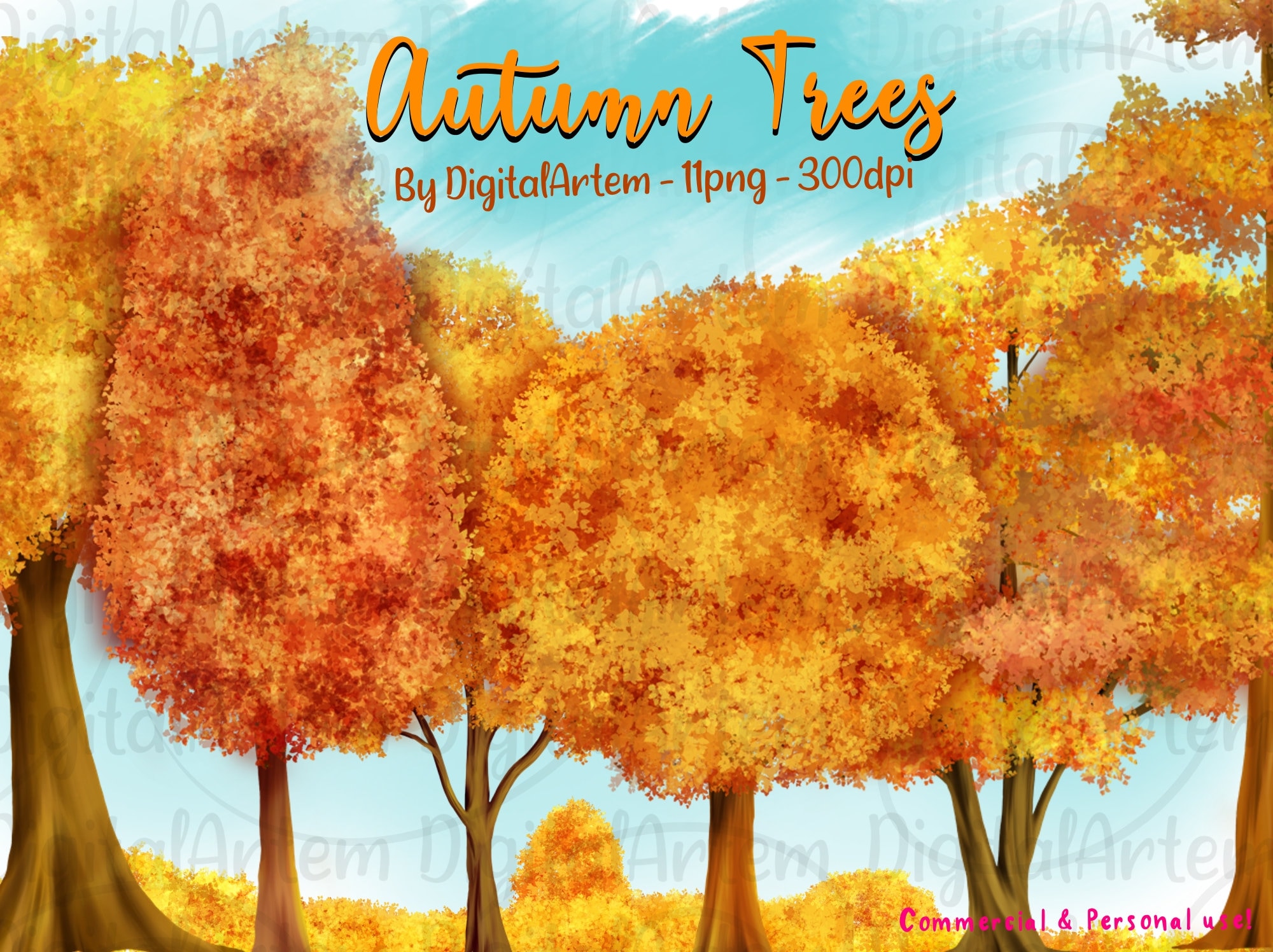 Autumn Trees Clipart Fall Trees Clipart Realistic Forest - Etsy