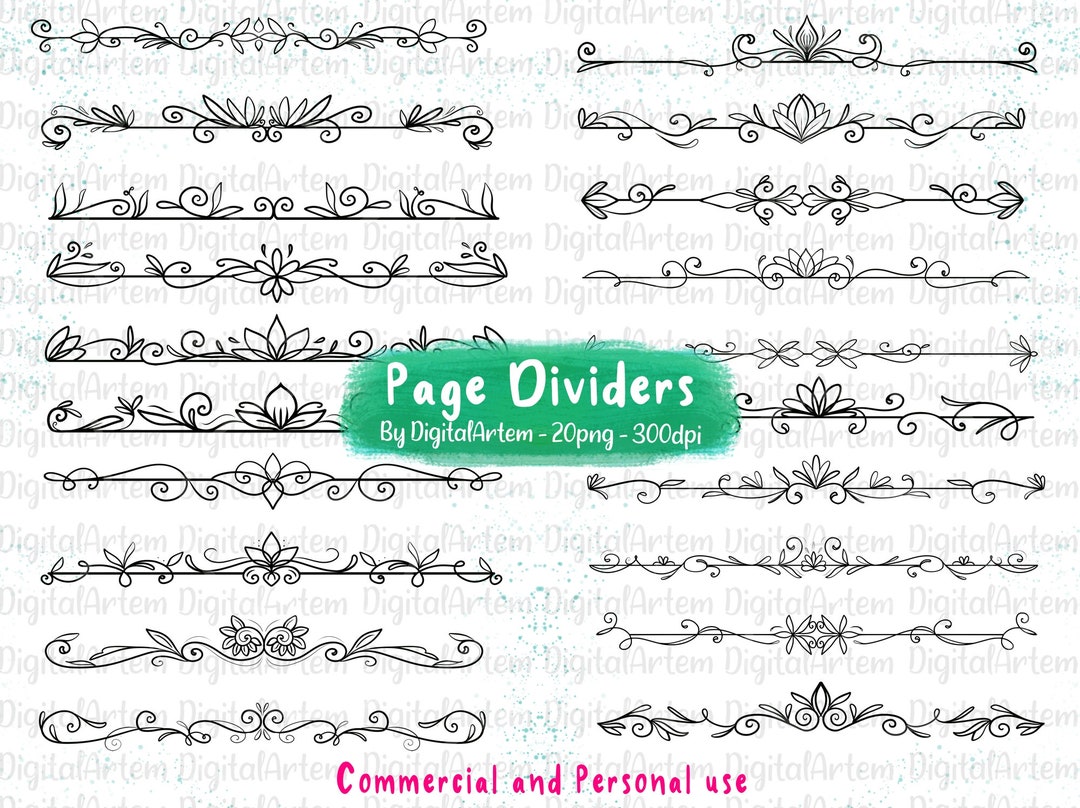 Hand Drawn Floral Page Dividers - Flower Page Dividers - Minimal Page ...