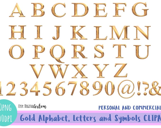 Metallic Gold Letters and Numbers, Digital Clipart, Gold Letters ...