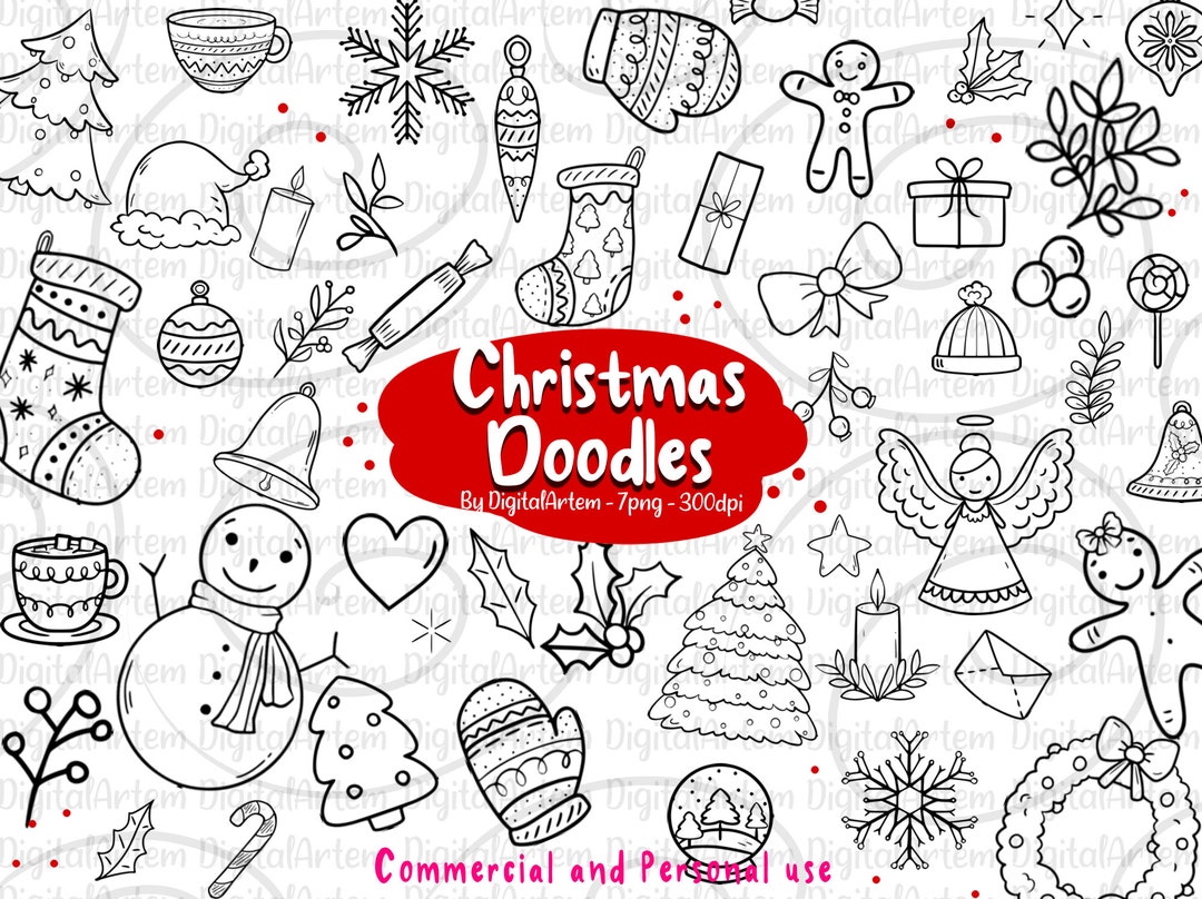 Christmas Doodle Cliaprt PNG Cute Christmas Doodles - Etsy