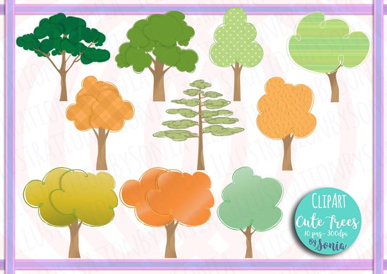 Cute Trees CLIPART Vector Tree Clipart Kawaii Trees - Etsy