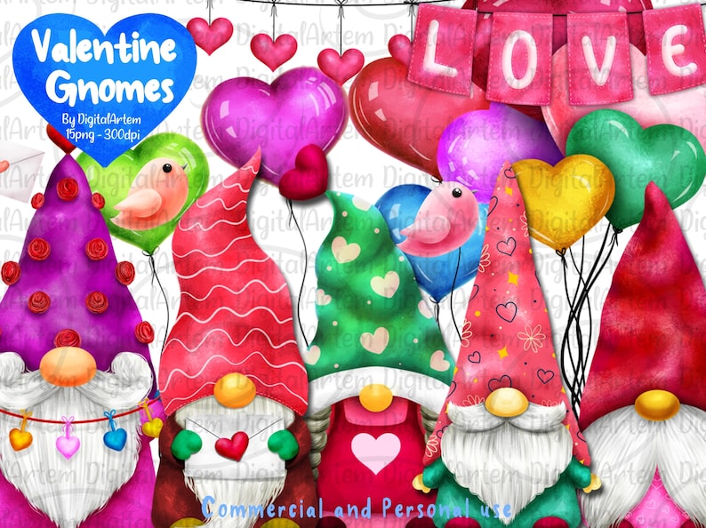 Valentine Gnomes Clipart Gnome Clipart Romantic Clipart - Etsy