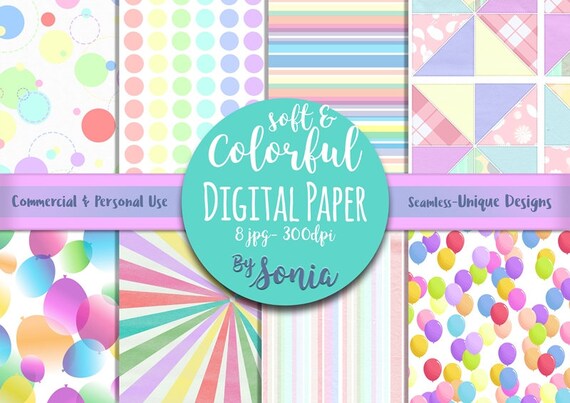 Soft & Colorful Digital Paper Seamless party Paper - Etsy