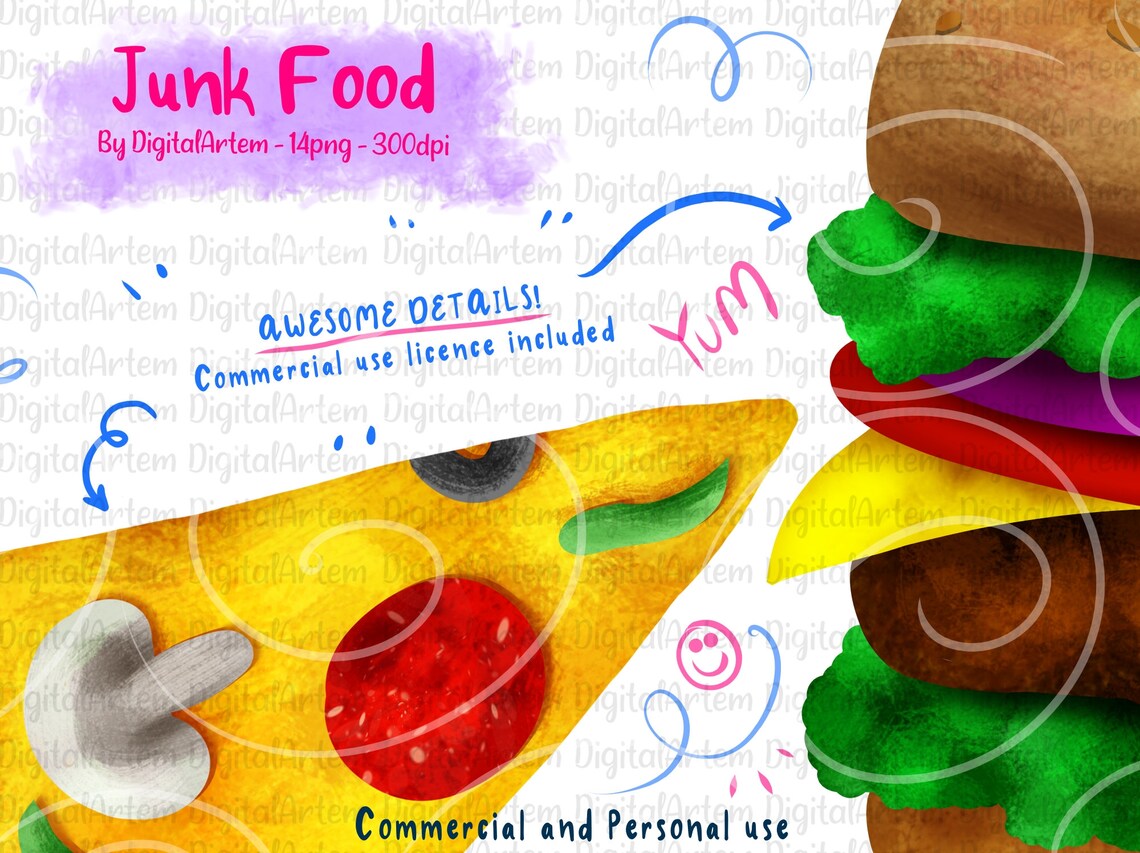 Junk Food Clipart Fast Food Clipart Burger Clipart Pizza - Etsy