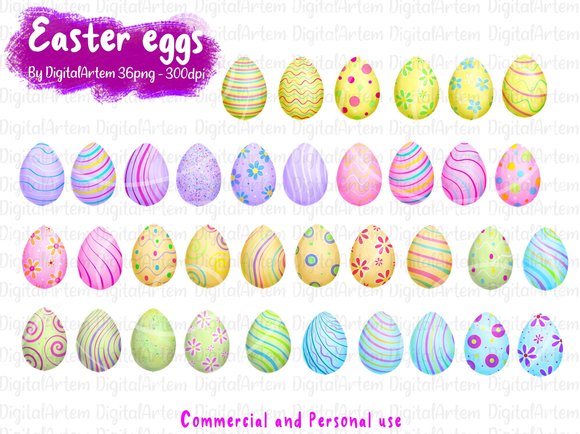 Pastel Easter Eggs Clipart Colorful Easter Eggs Clip Art - Etsy