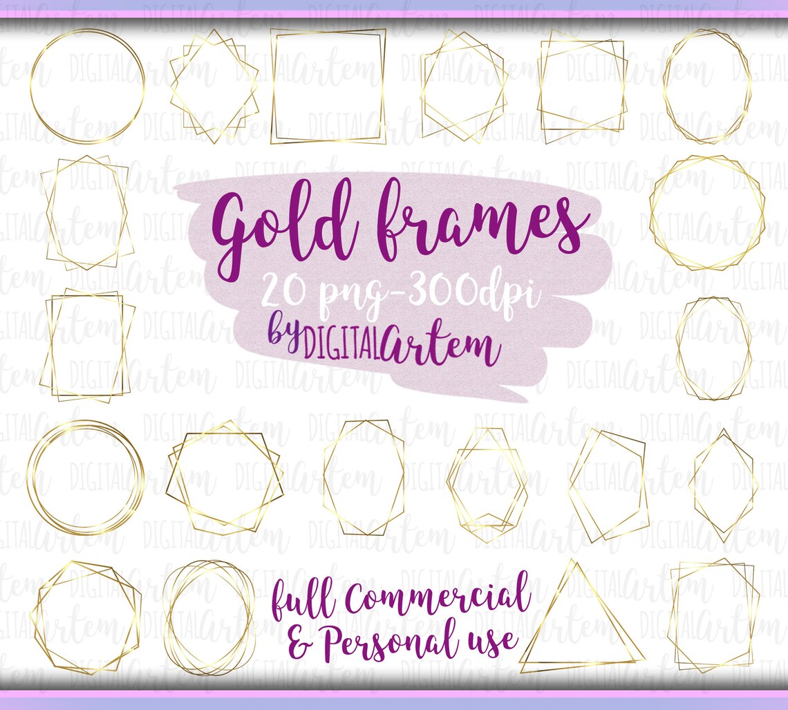 Gold Frames Clipart Geometric Gold Frames Clip Art Luxury - Etsy