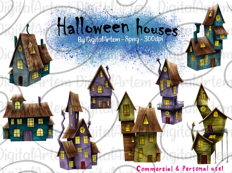 Halloween Houses Clipart Set - Spooky Houses - Whimsical Houses Clipart ...