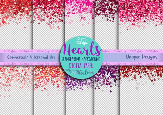 Falling Hearts Border Digital Paper Transparent Background - Etsy