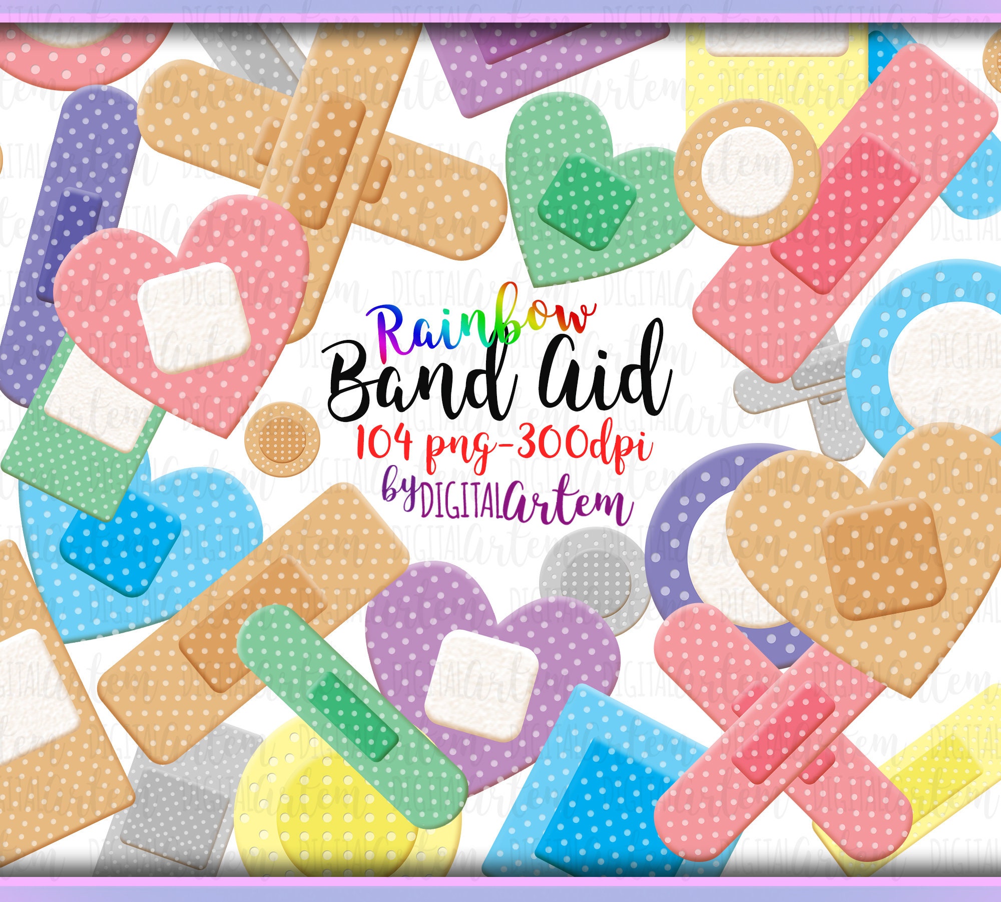 Band Aid Clipart Rainbow Band Aid Clip Art Realistic Band - Etsy