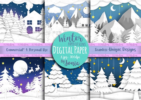 Snow Background DIGITAL Paper Christmas Scenes Paper Cut | Etsy