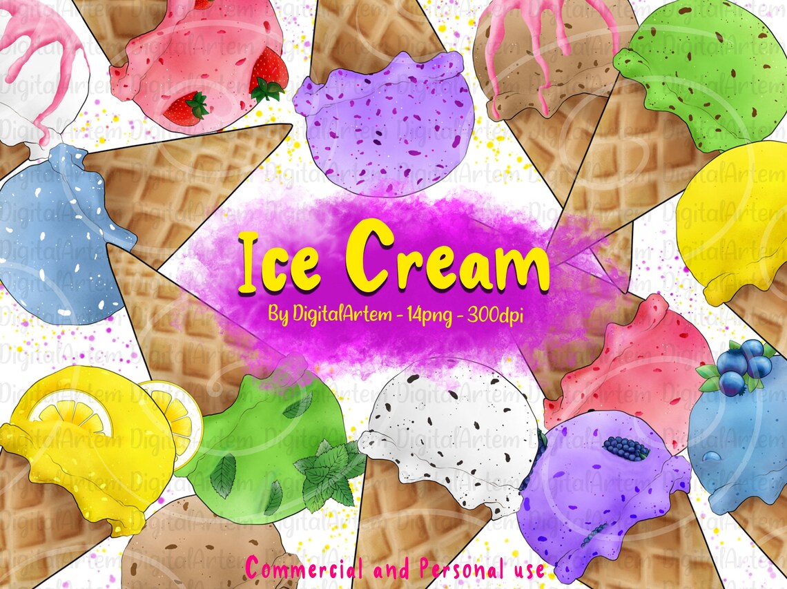 Ice Cream Clipart Set Summer Treats Clipart Ice Cream Cone - Etsy