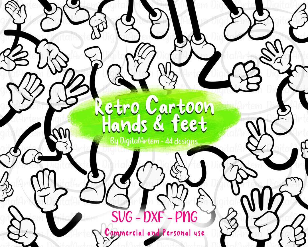 Retro Cartoon Hands and Feet - SVG DXF PNG - 30s Vintage Cartoon Art ...