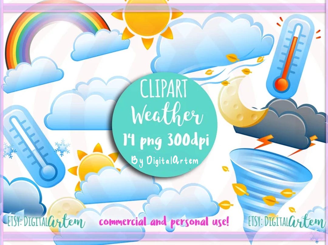 Weather CLIPART - Weather Icons - Commercial Use -sun, Rainbow, Clouds ...