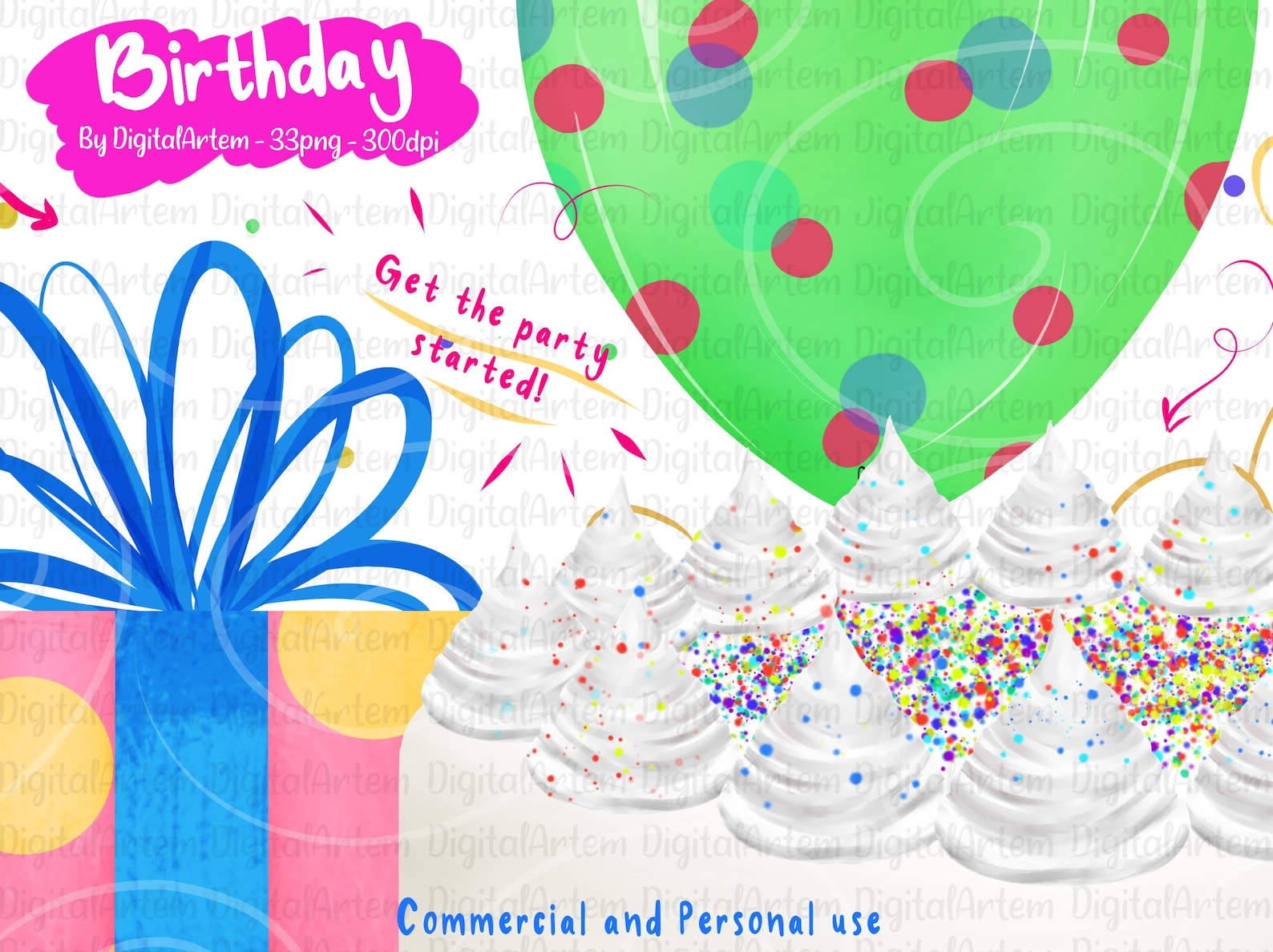 Birthday Party Clipart Set Birthday Cake Clipart Party - Etsy
