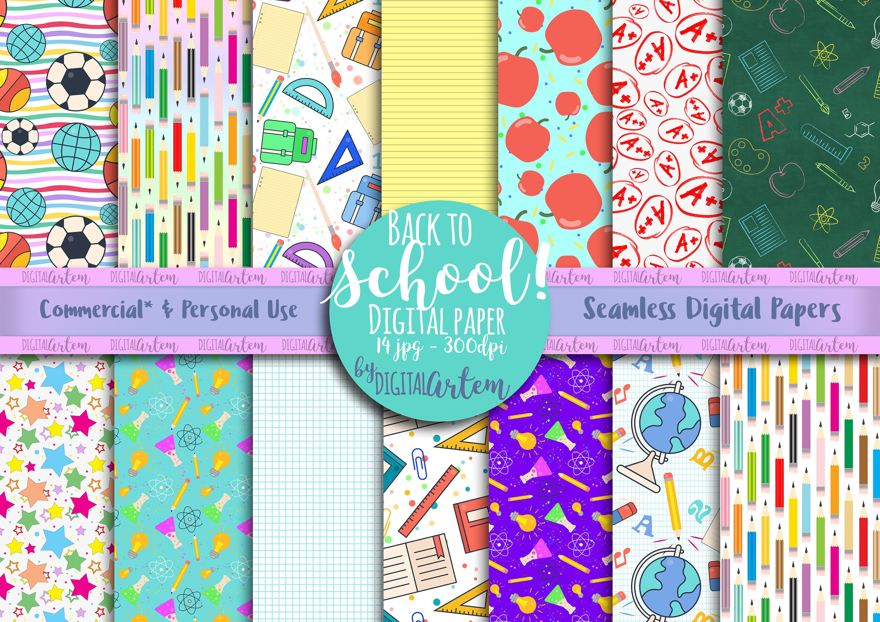 Back to school DIGITAL paper patterned paper School | Etsy