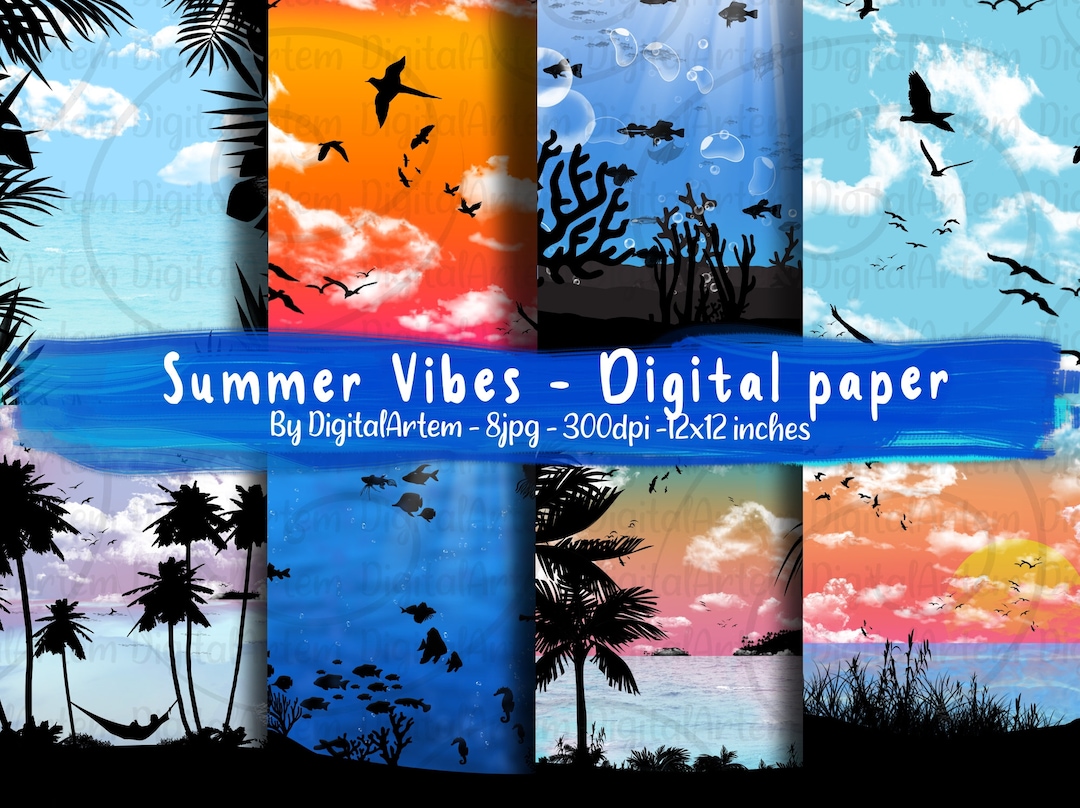 Summer Scene Background DIGITAL Paper, Beach Vacation Paper Pack ...