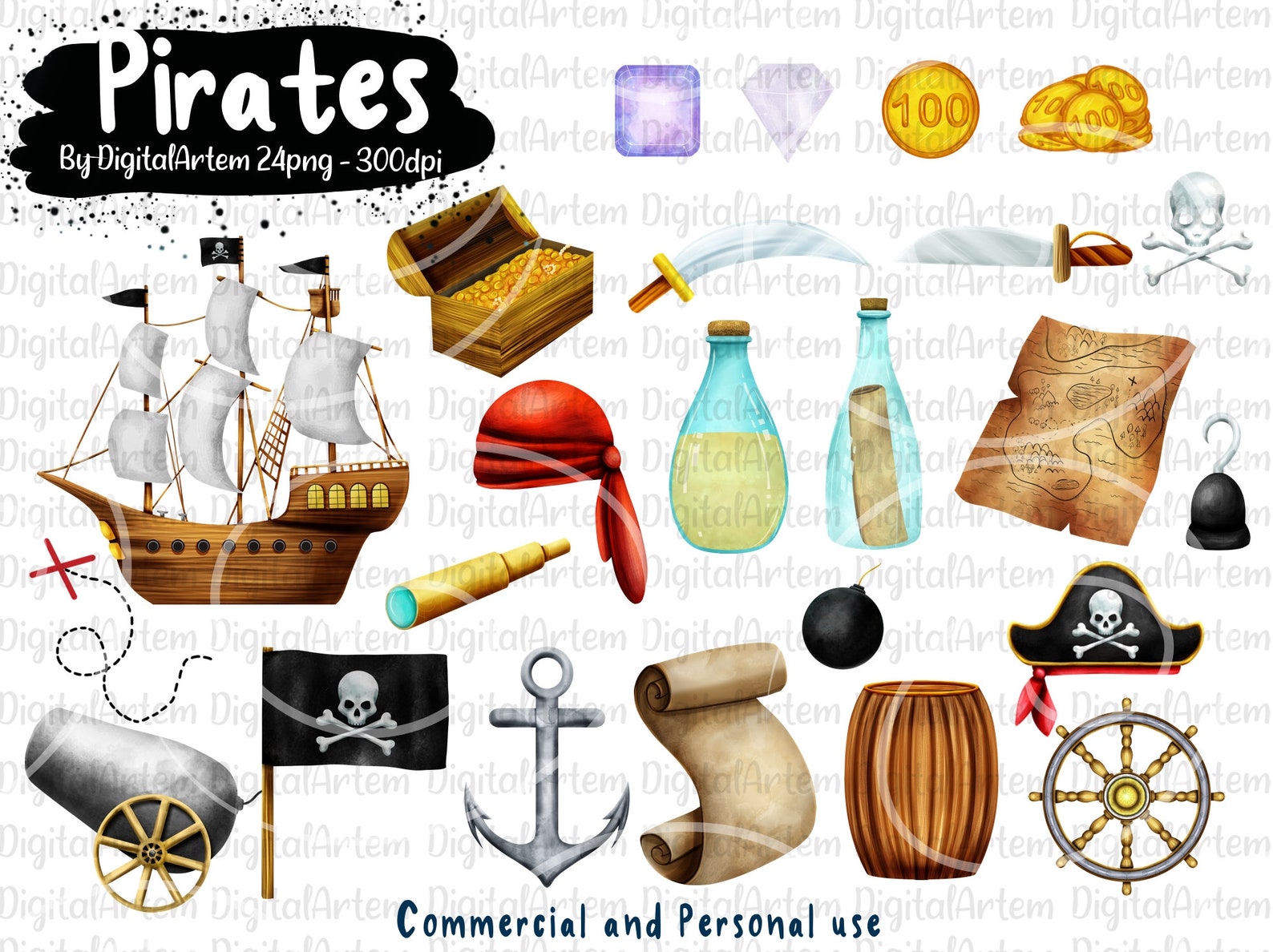 Pirate Clipart Set Pirates Clipart Pirate Elements Clipart - Etsy
