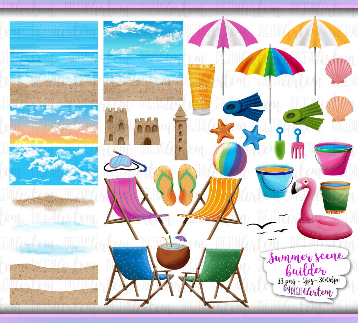 Beach Clipart mega Summer Clipart Bundle Scene Builder - Etsy