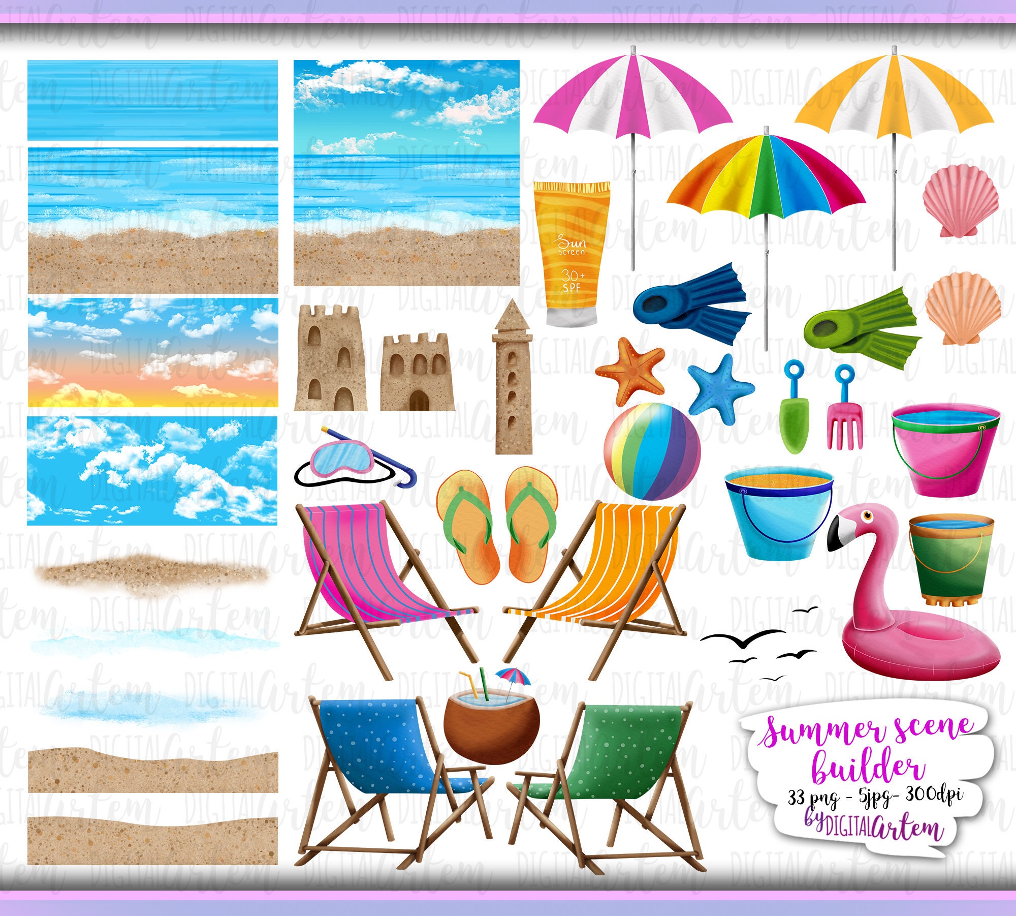 Beach Clipart -mega Summer Clipart Bundle- Scene Builder Clipart - Clip ...