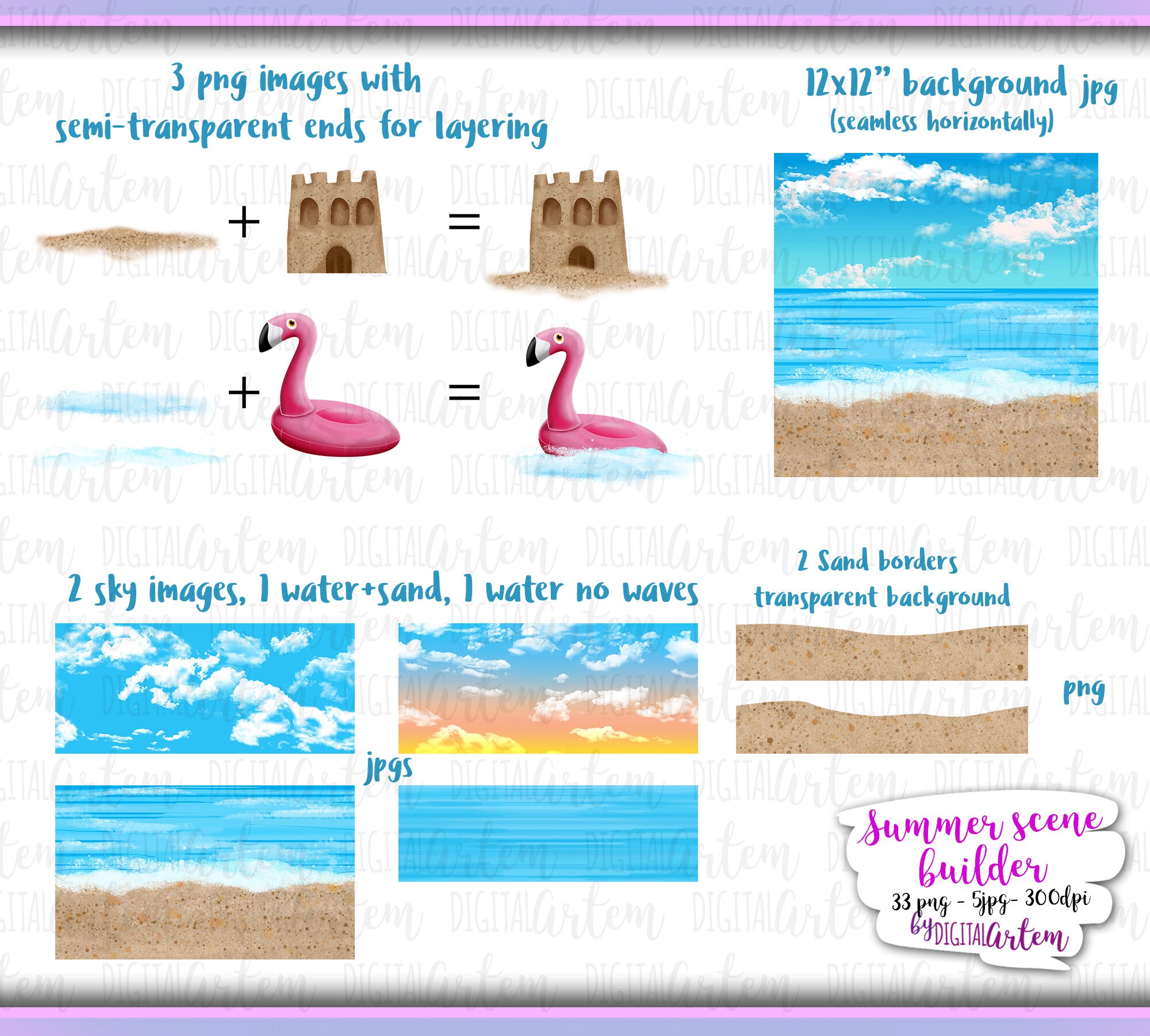 Beach Clipart mega Summer Clipart Bundle Scene Builder - Etsy