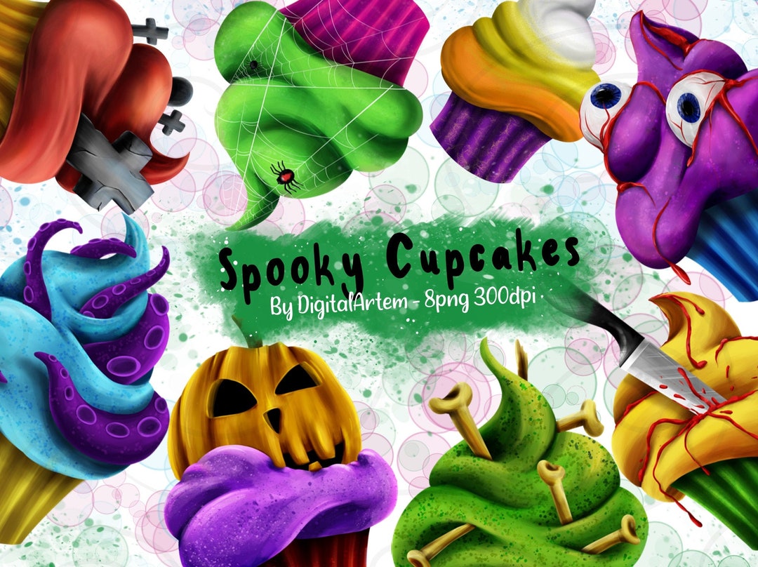 Spooky Halloween Cupcakes Clipart - Halloween Deserts Clipart - Jack O ...
