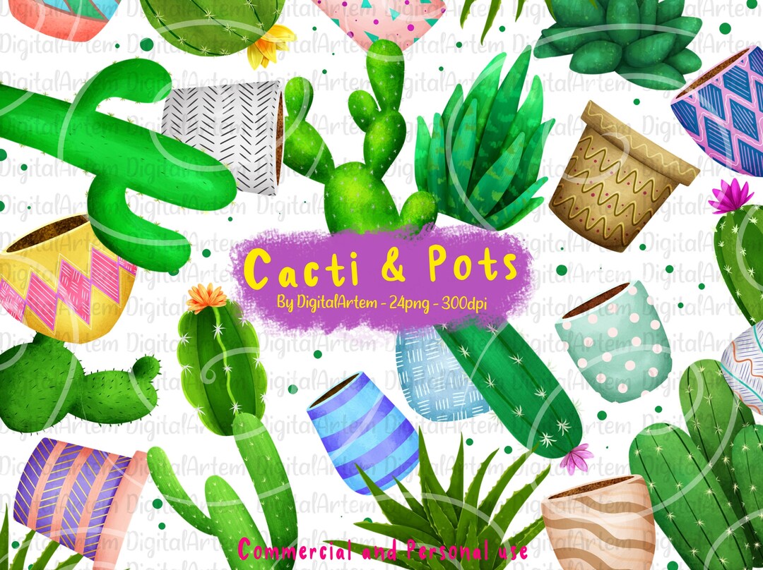 Cacti Clipart - Cactus and Pots Clipart - Succulents Clipart - House ...