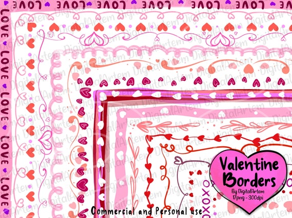 Valentine Page Borders Hearts Borders Valentine Frames - Etsy