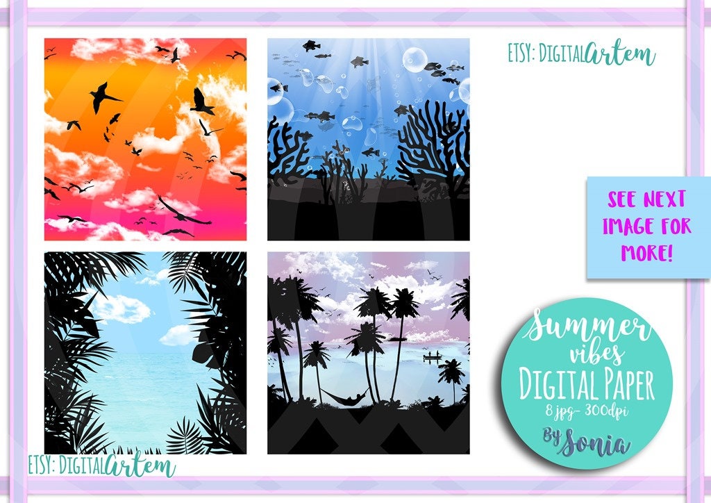 Summer Scene Background DIGITAL Paper Beach Vacation Paper | Etsy