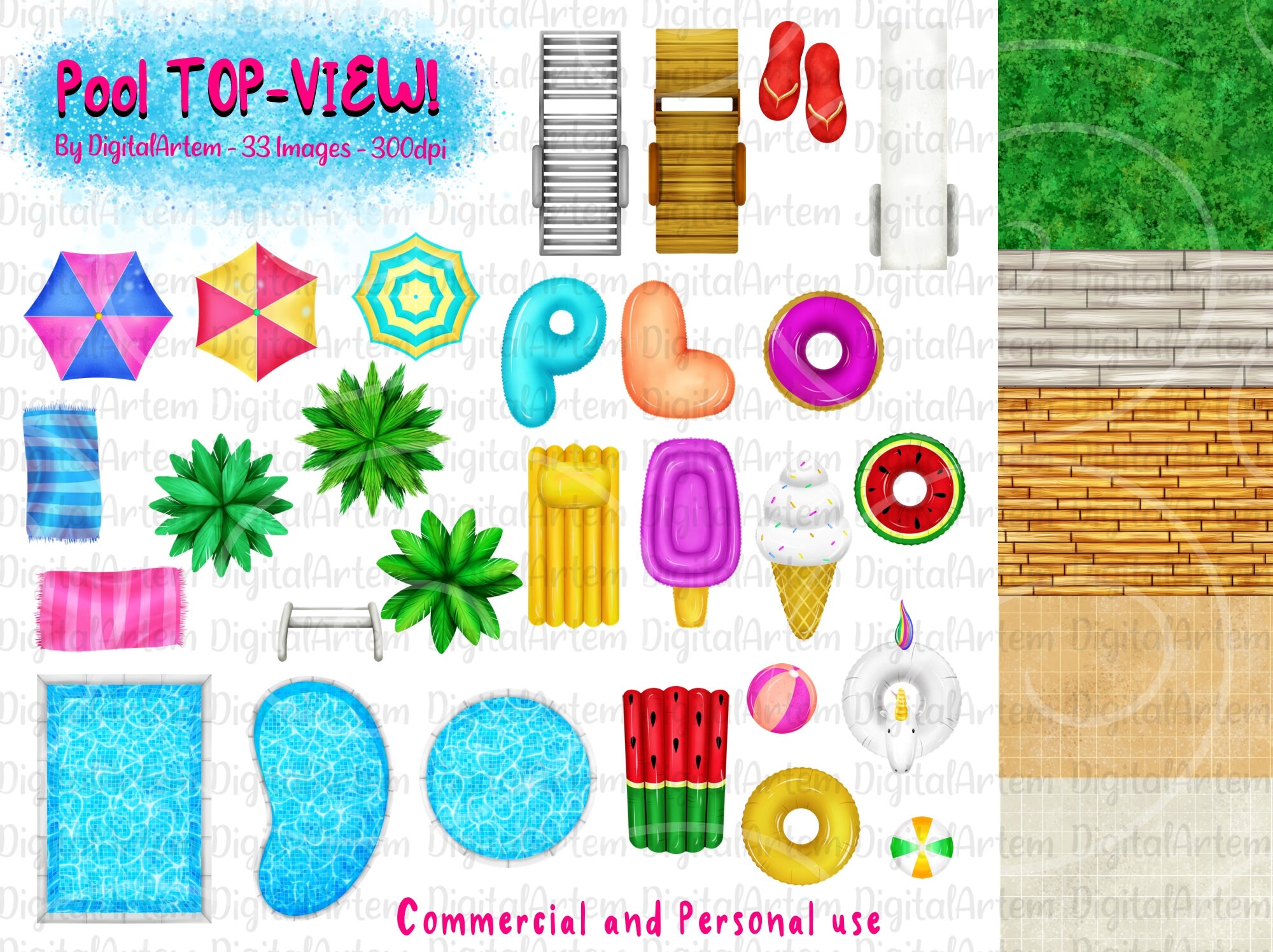Swimming Pool TOP VIEW Clipart Set Pool Party Clipart - Etsy UK