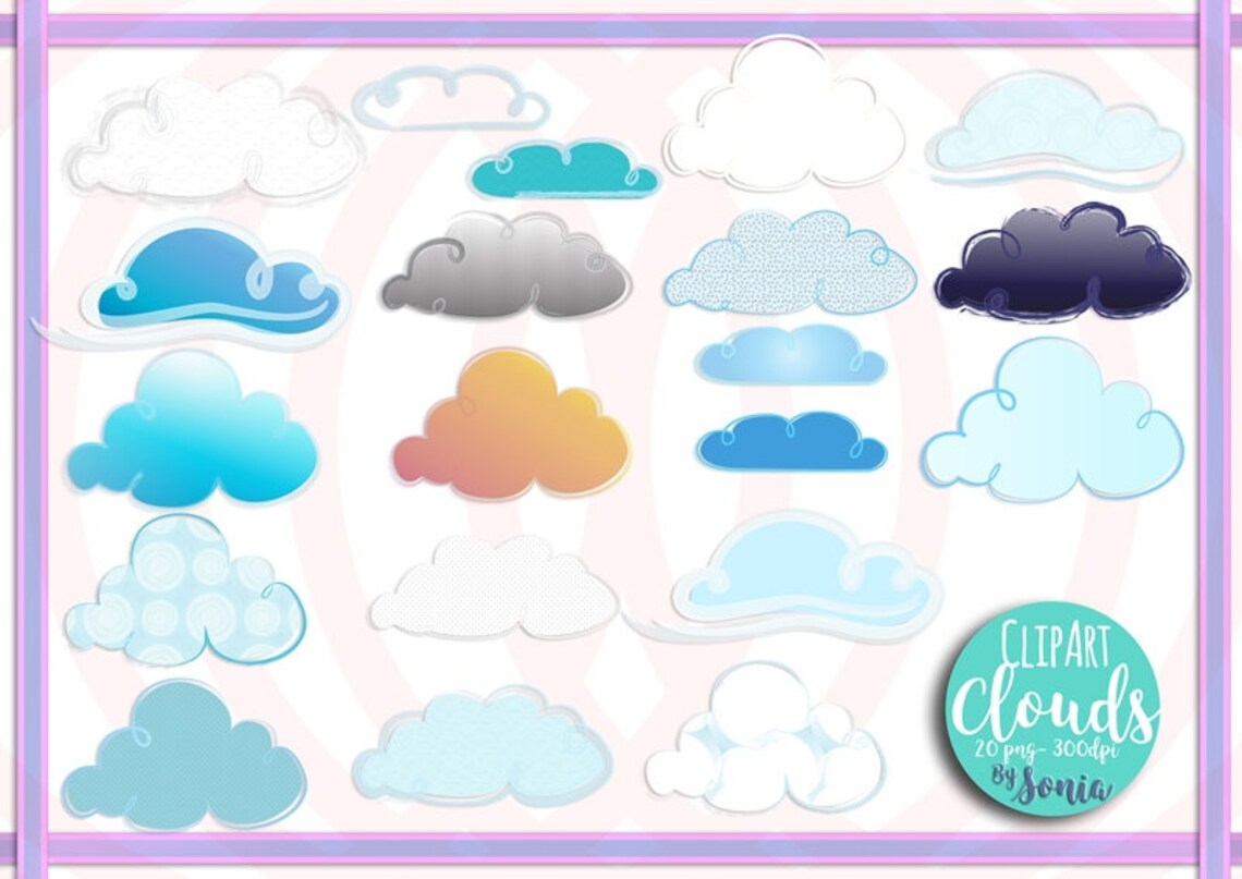 Cute Clouds Cloud Clipart Kawaii Cloud Doodle Clouds Clip | Etsy