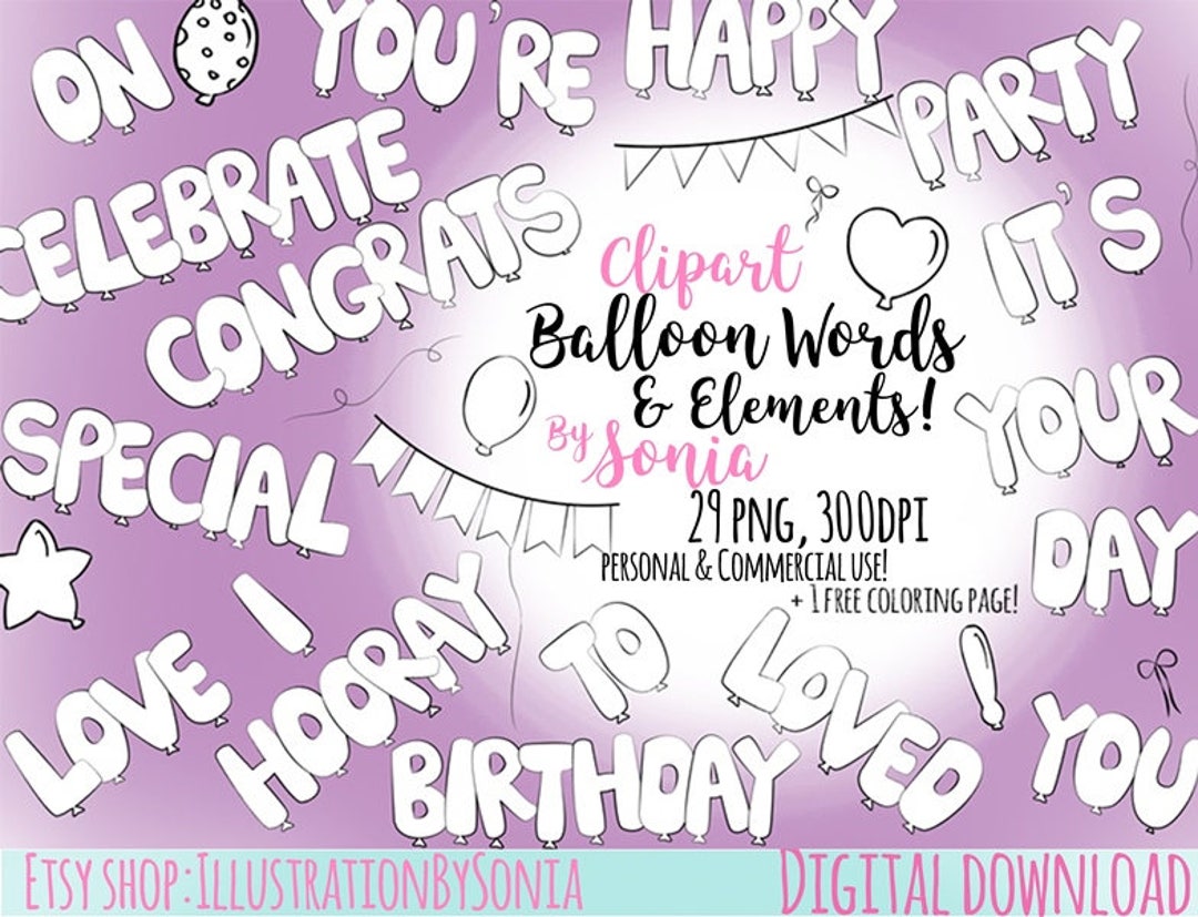 Balloon Words CLIPART Balloon Letters-celebration Party balloon Line ...