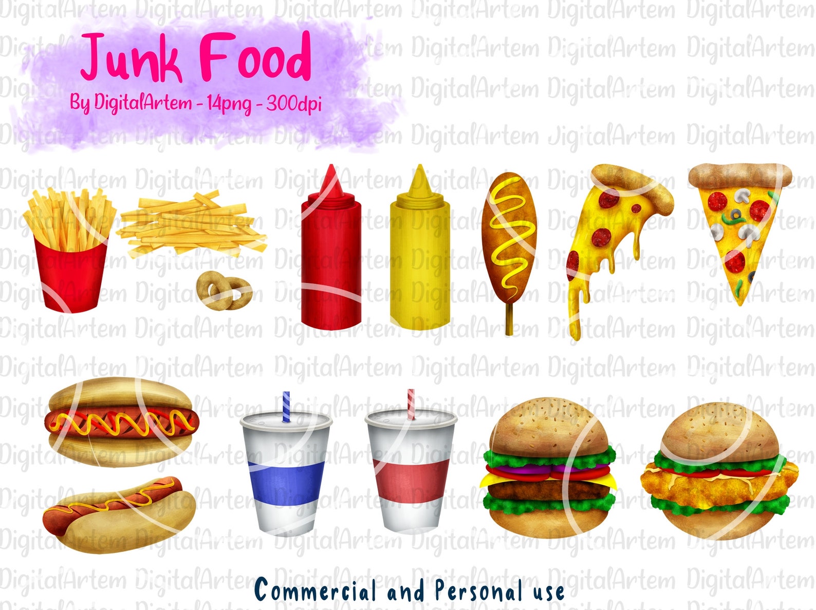 Junk Food Clipart Fast Food Clipart Burger Clipart Pizza - Etsy