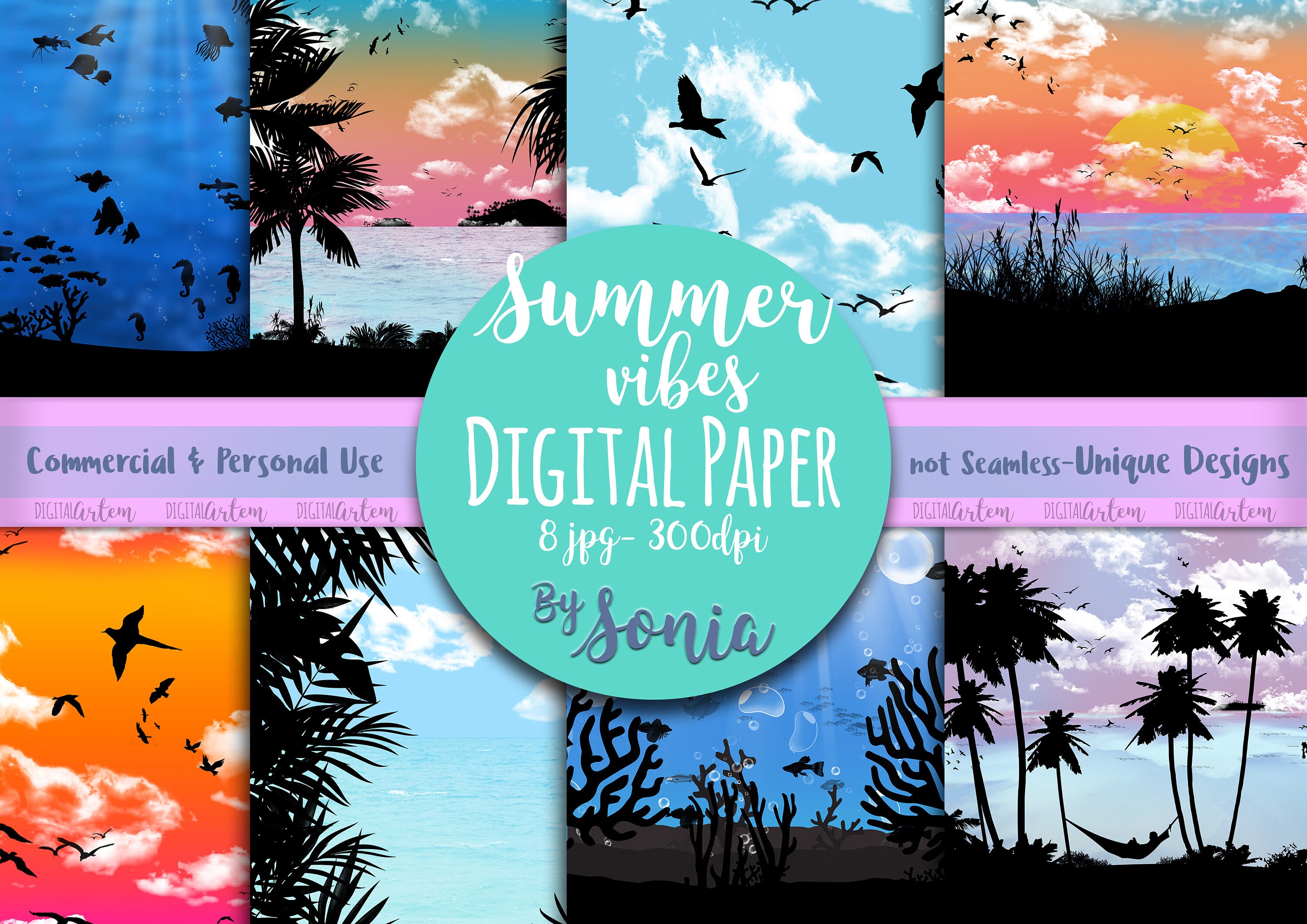 Summer Scene Background DIGITAL Paper Beach Vacation Paper | Etsy