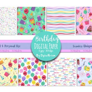 Birthday Digital Paper Birthday Party Patterned Paper Kid Party Kawaii ...