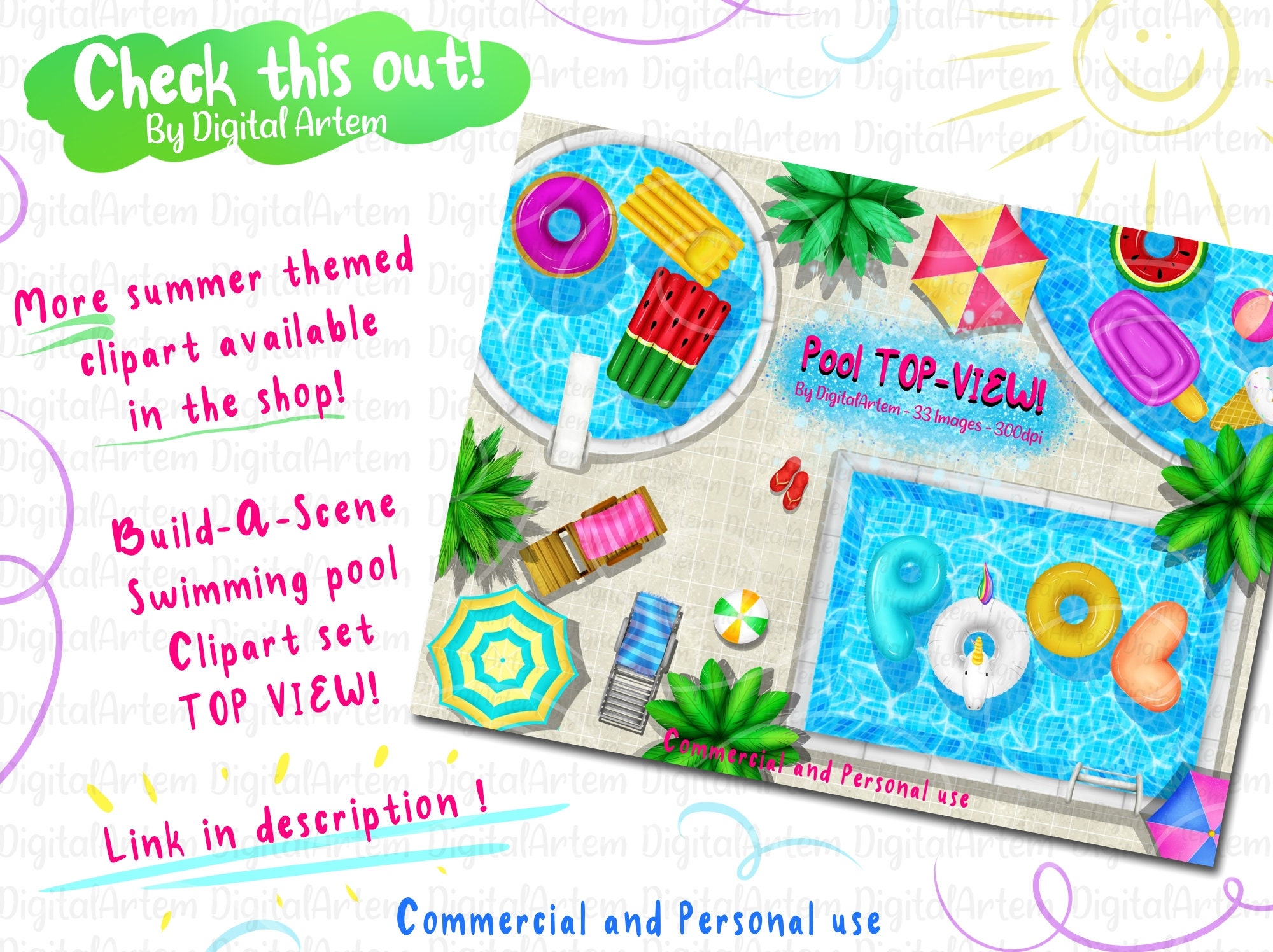 Beach Clipart -mega Summer Clipart Bundle- Scene Builder Clipart - Clip ...