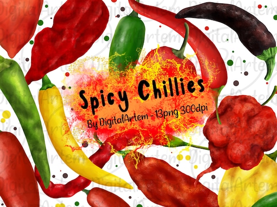 Chilli Peppers Clipart Hot Spicy Chillies Clipart Carolina - Etsy