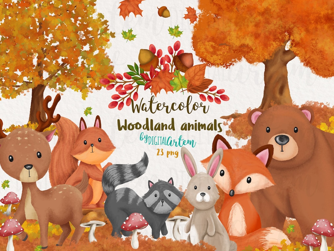 Woodland Animals Clipart, Watercolor Forest Animals, Woodland Animal ...