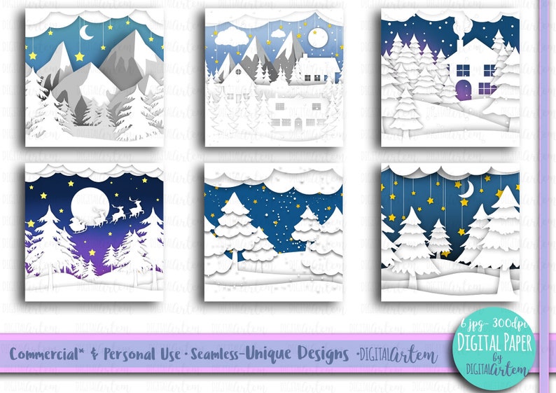 Snow Background DIGITAL Paper Christmas Scenes Paper Cut | Etsy