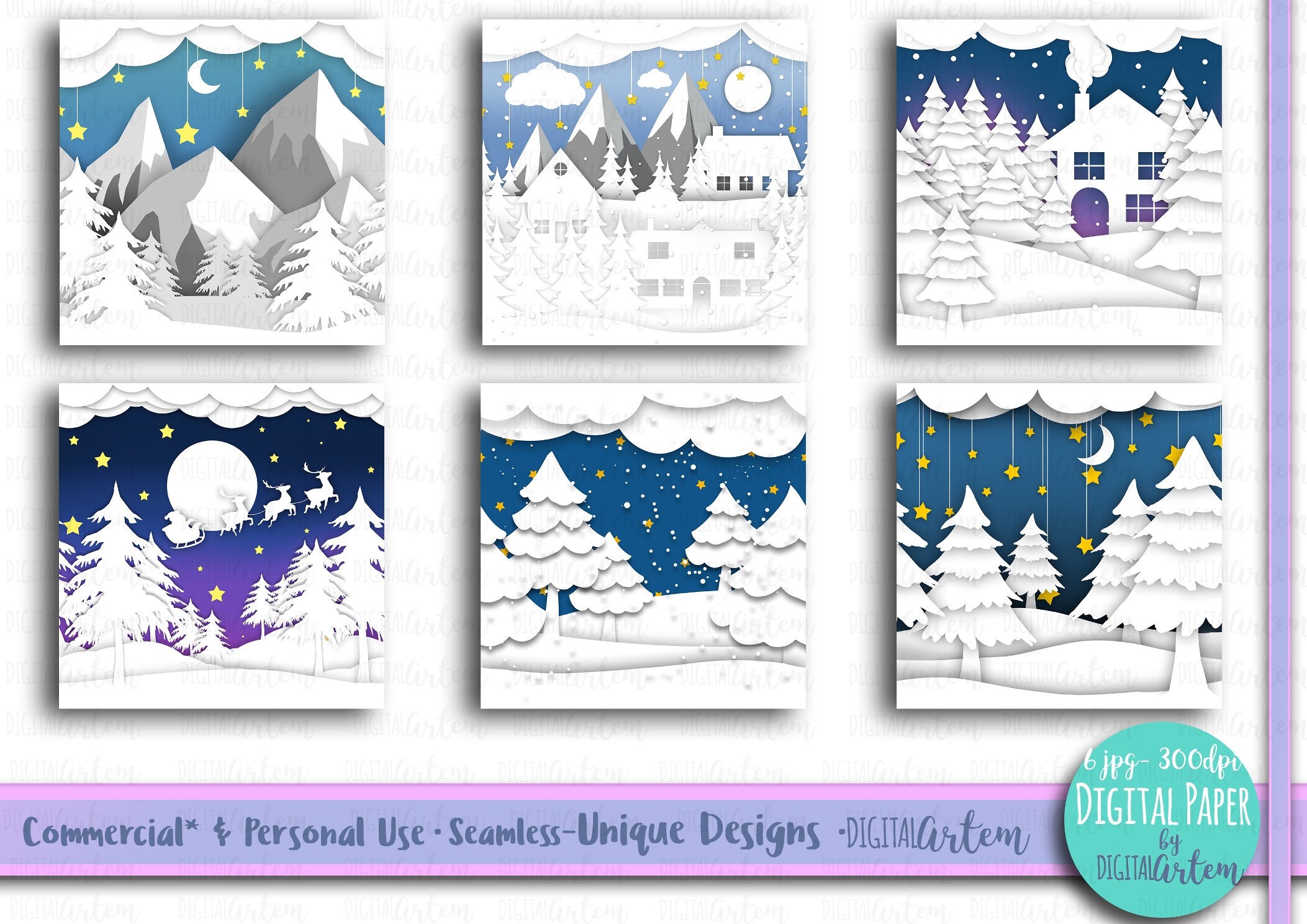 Snow Background DIGITAL Paper Christmas Scenes Paper Cut - Etsy