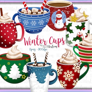 Winter Cups Clipart - Christmas Coffee Tea Clipart - Hot Chocolate ...