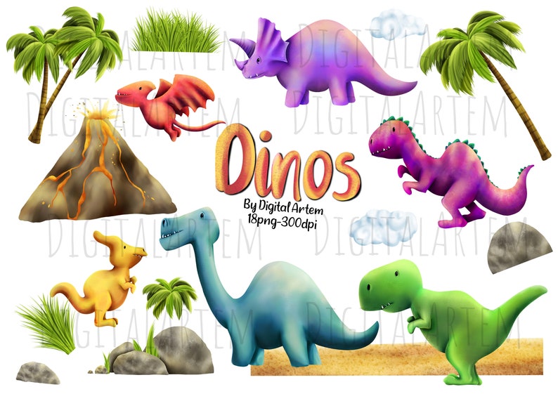 Dinosaur Clipart Prehistoric Clipart T-rex Triceratops - Etsy